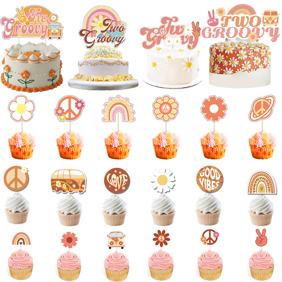 36 PCS Hippie Party Cupcake Toppers Retro Party Decorations for Two ... 36 PCS Hippie Party Cupcake Toppers Retro Party Decorations for Two ...