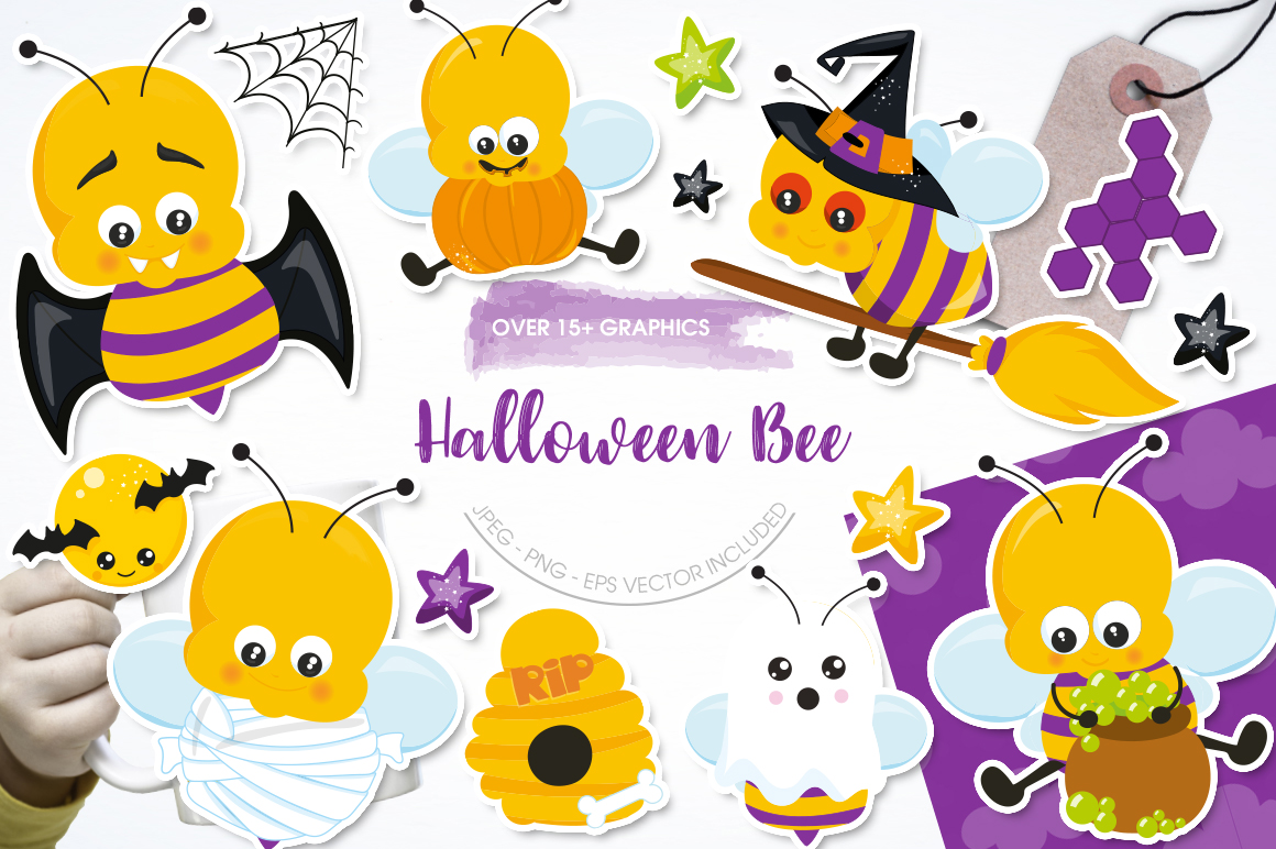 Halloween Ghost Bee Watercolor Clipart - Clip Art Library