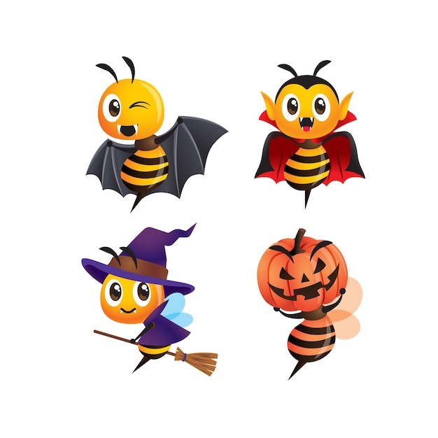 Happy Halloween. Cartoon Cute Bee Holding A Halloween Pumpkin With ...