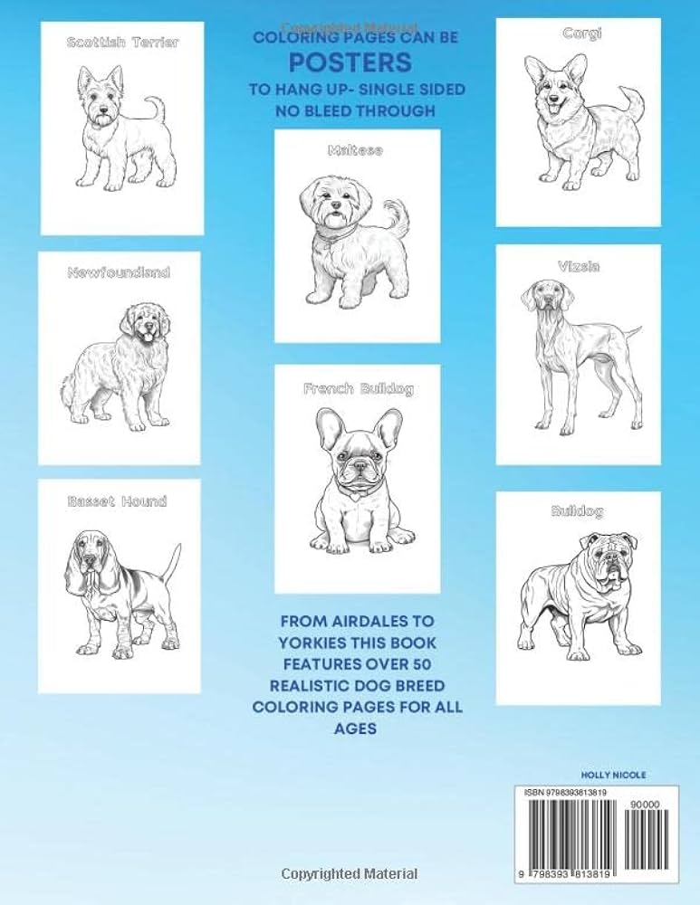 Dog Breed Coloring Book: 50+ Different Dog Breeds, A-Z Coloring Pages ...