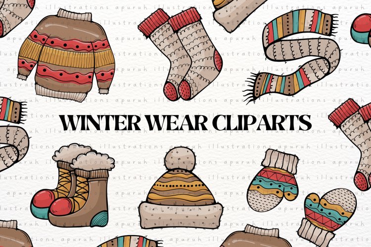 Clipart Of Lineart Winter Clothes And Accessories Royalty Free Clip